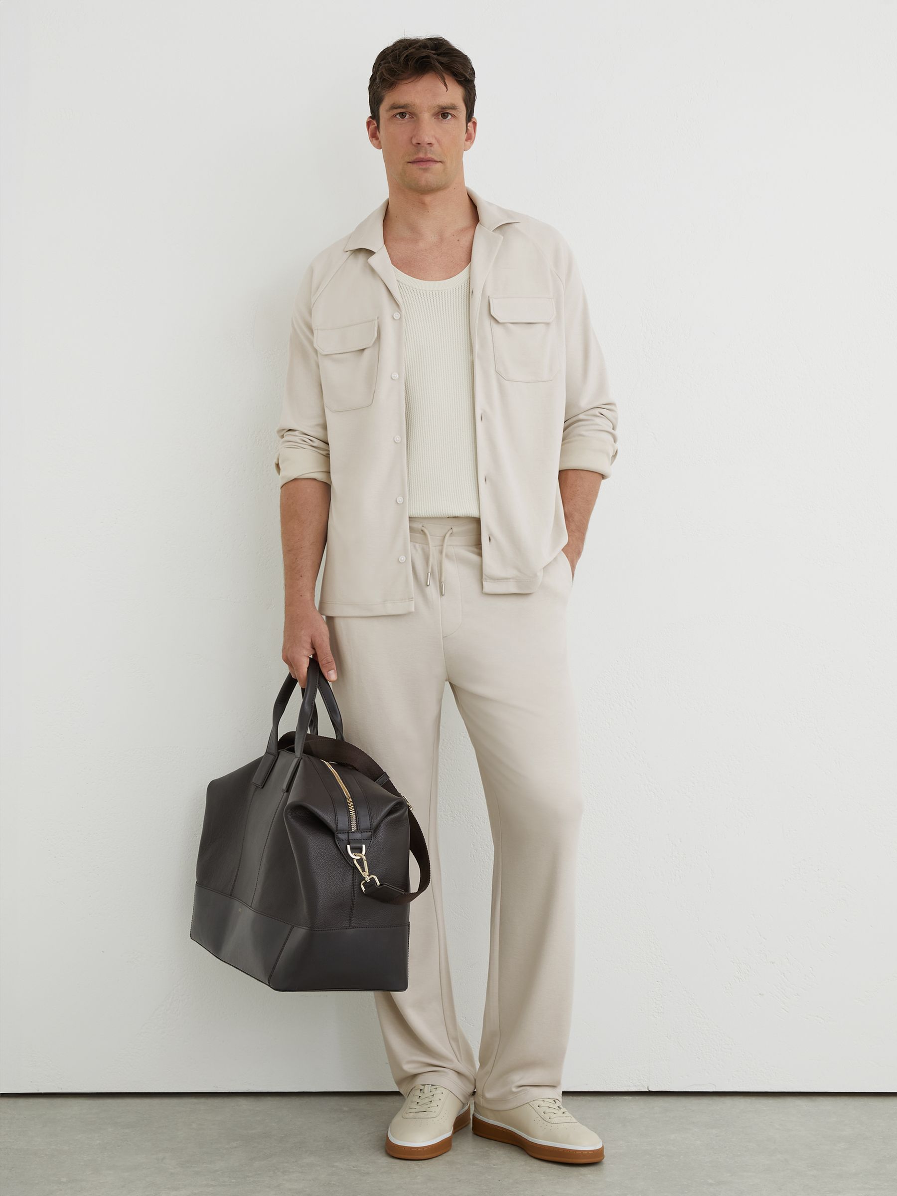 REISS delmer jersey twin-pocket cuban-collar overshirt
